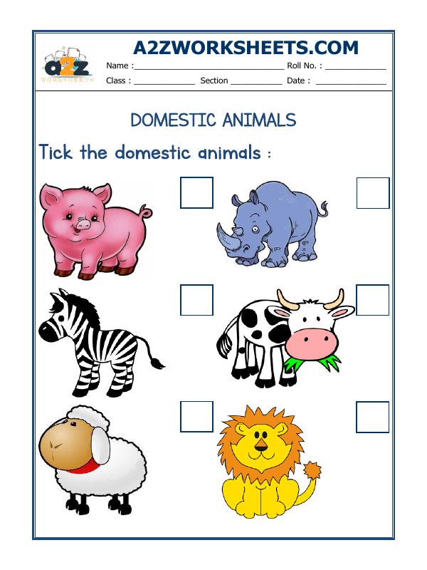 A2Zworksheets:Worksheet of Domestic Animals - 01-Animals-Science