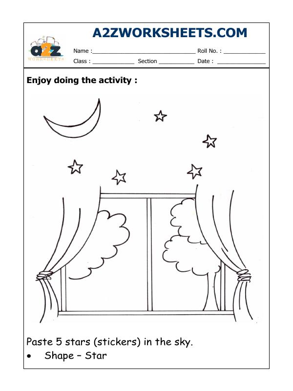 A2Zworksheets:Worksheet of Activity - Pasting Stars-Recognition-English