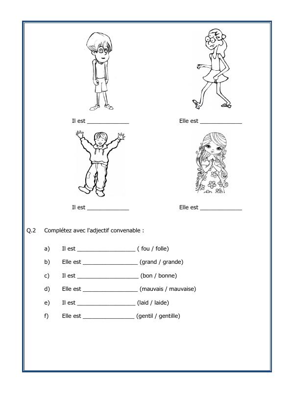 A2Zworksheets:Worksheet of French Worksheet - Les Adjectifs-French-Language