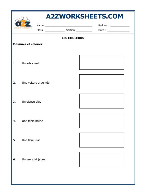 A2Zworksheets:Worksheet of French Worksheet - Les Couleurs-French-Language