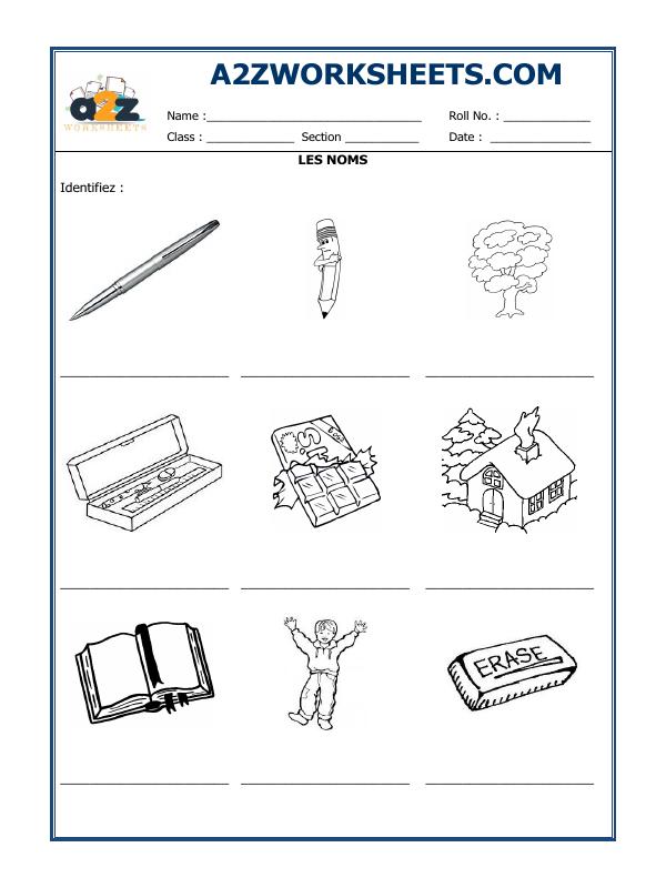 A2Zworksheets:Worksheet of French Worksheet - Les Noms-French-Language