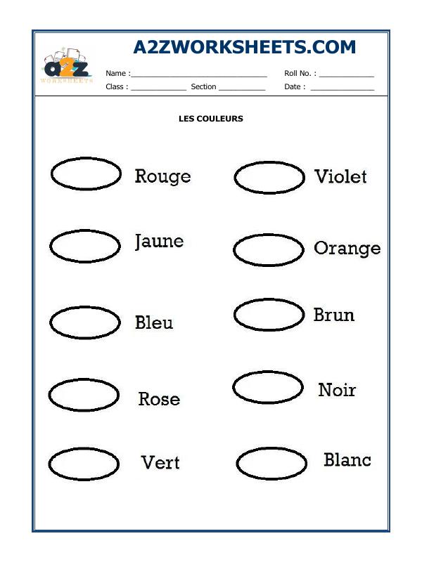 A2Zworksheets:Worksheet of French Worksheet - Les Couleurs-French-Language