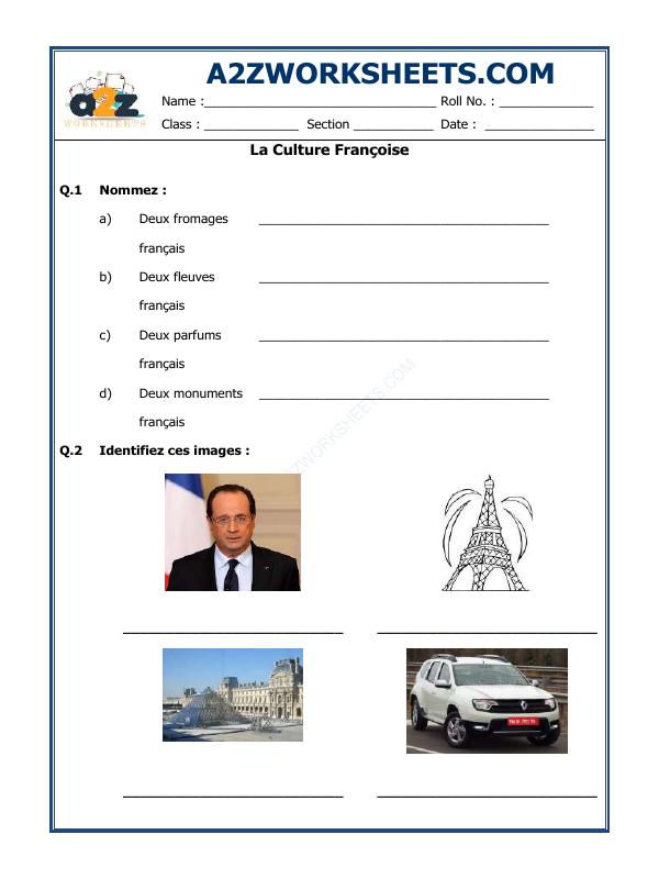 A2Zworksheets:Worksheet of French Worksheet - La Culture Française ...