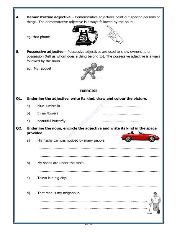A2Zworksheets:Worksheet of Kinds Of Adjectives-Grammar-English