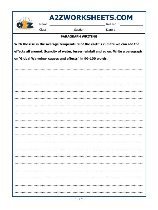 A2Zworksheets:Worksheet of Paragraph Writing-Writing-English