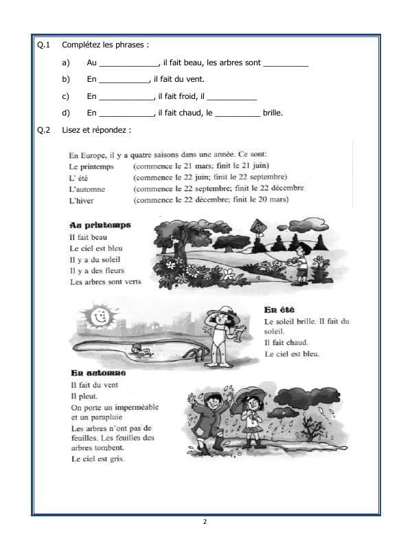 A2Zworksheets:Worksheet of French Worksheet - Les Saisons-French-Language