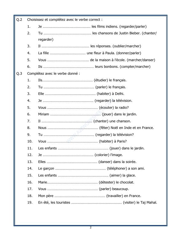 A2Zworksheets:Worksheet of French Worksheet - Les Verbes En –Er-French ...