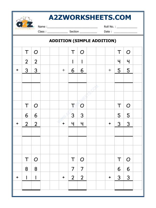 A2Zworksheets:Worksheet of Addition Worksheet-01 (Simple Addition ...