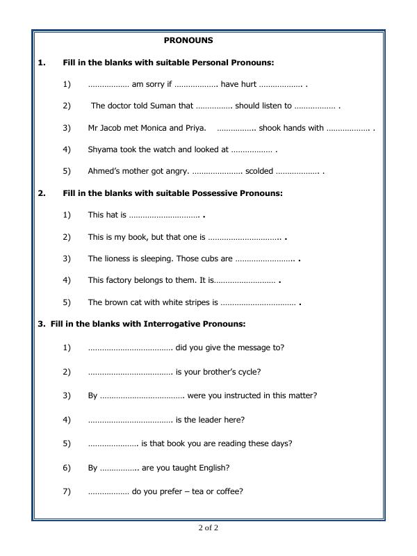 A2Zworksheets:Worksheet of Pronouns-Grammar-English