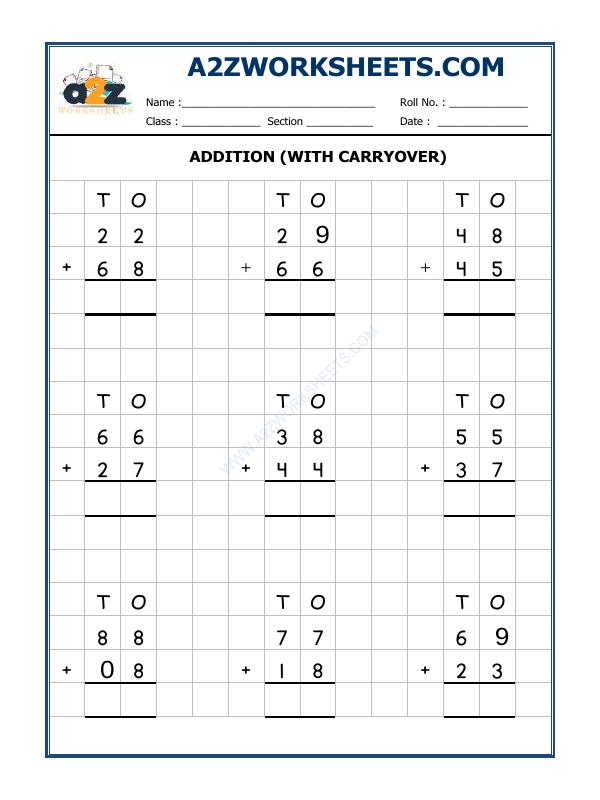 A2Zworksheets:Worksheet of Addition Worksheet-01 (Addition With ...