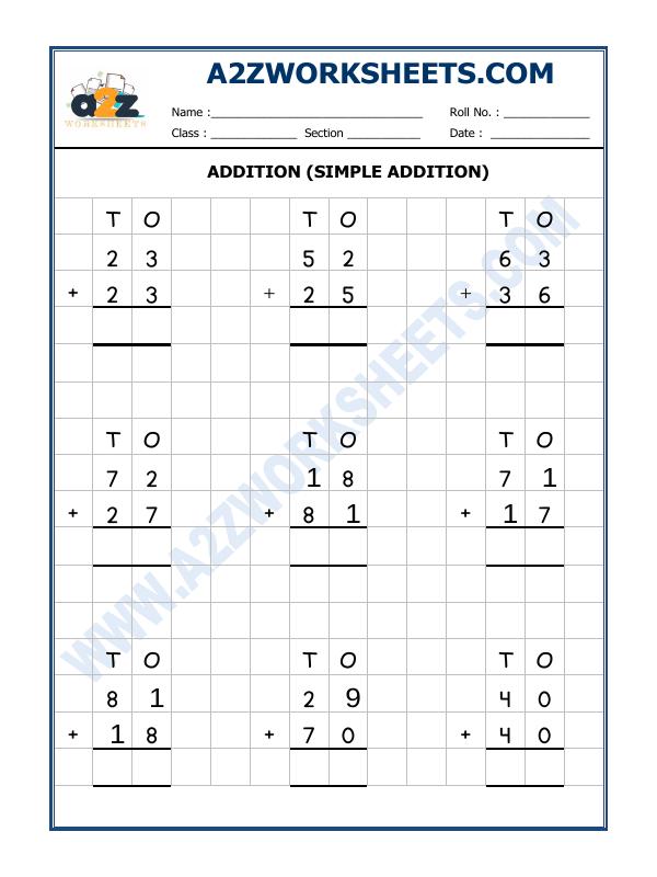 A2Zworksheets:Worksheet of Addition Worksheet-05 (Simple Addition ...