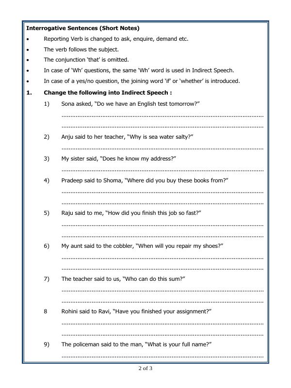 A2Zworksheets:Worksheet of Reported Speech-Grammar-English