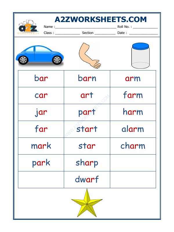 A2Zworksheets:Worksheet of English Phonics Sounds - 'Ar' Sound Words-03 ...