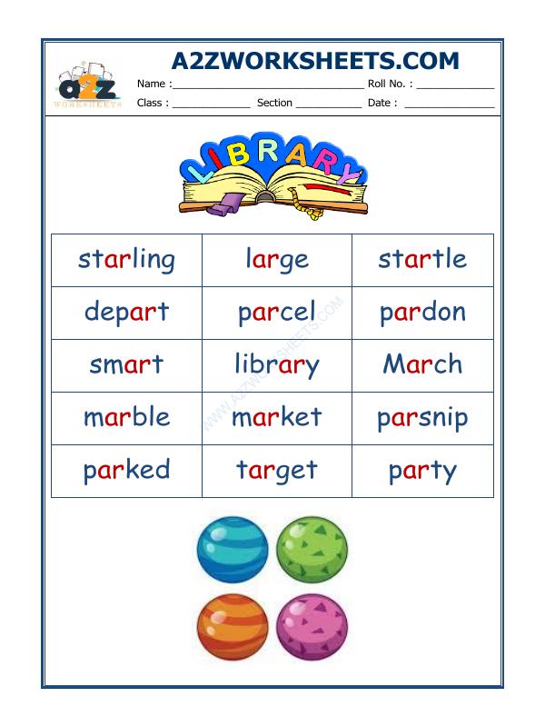 A2Zworksheets:Worksheet of English Phonics Sounds - 'Ar' Sound Words-04 ...