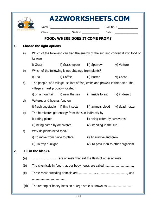 A2Zworksheets:Worksheet of Food - Where Does It Come From-Basic ...