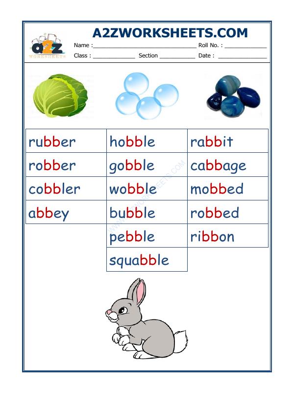 A2Zworksheets:Worksheet of English Phonics Sounds - 'Bb' Sound Words ...