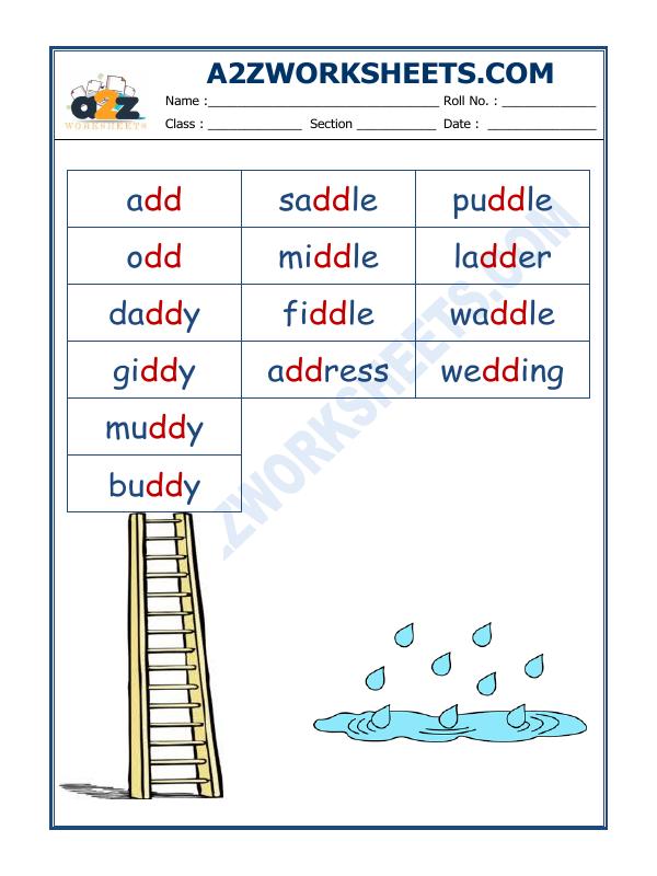 A2Zworksheets:Worksheet of English Phonics Sounds - 'Dd' Sound Words ...