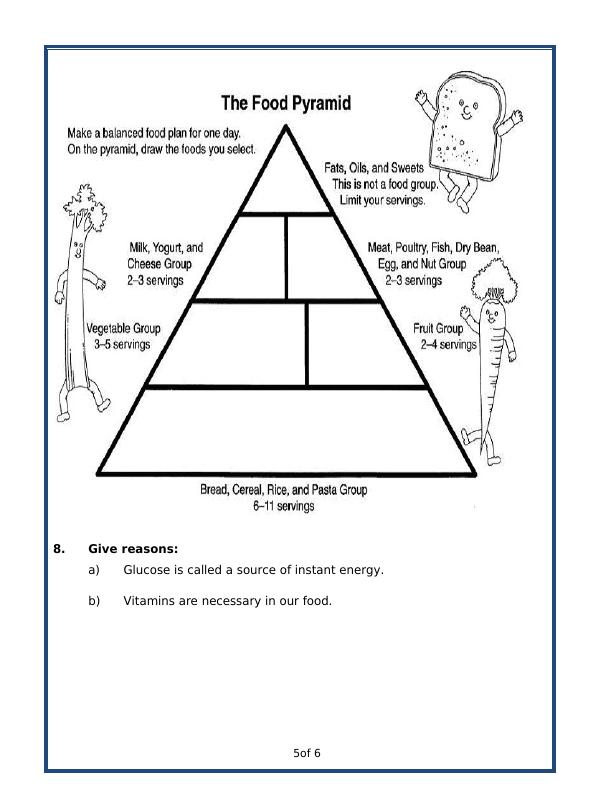 A2Zworksheets:Worksheet of Components Of Food-Basic Necessities-Science