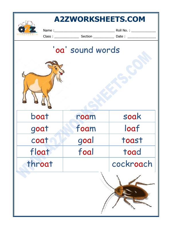 A2Zworksheets:Worksheet of English Phonics Sounds - 'Oa' Sound Words ...