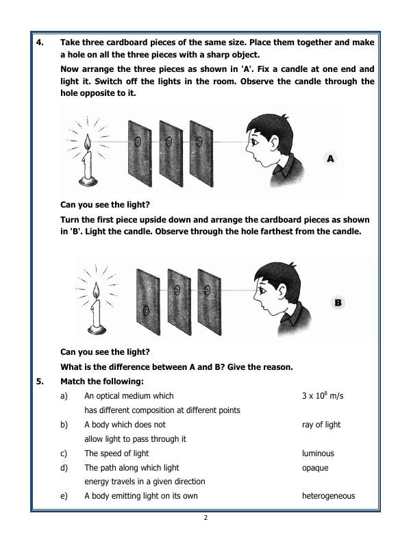 A2Zworksheets:Worksheet of Light, Shadows And Reflection-Light,Shadows And Reflection-Science