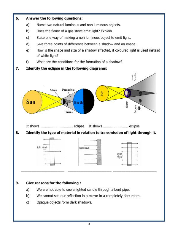 A2Zworksheets:Worksheet of Light, Shadows And Reflection-Light,Shadows ...