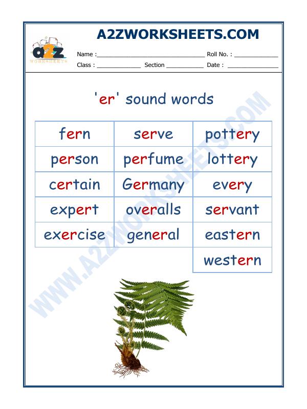 A2Zworksheets:Worksheet of English Phonics Sounds - 'Er' Sound Words-02 ...