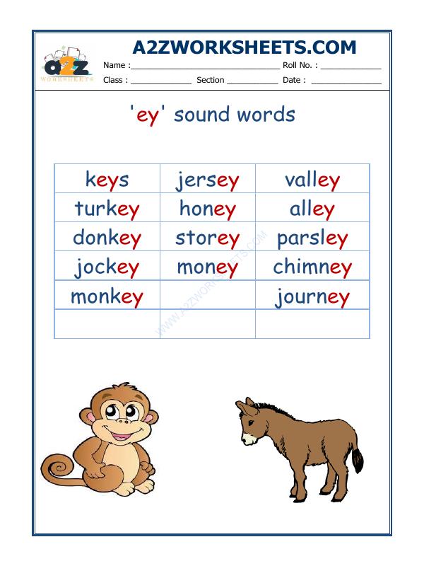 A2Zworksheets:Worksheet of English Phonics Sounds - 'Ey' Sound Words ...