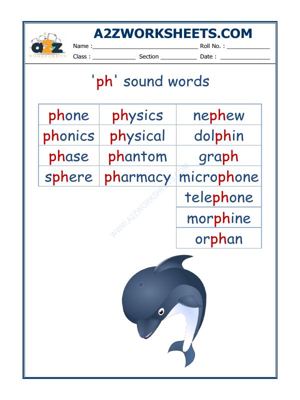 A2Zworksheets:Worksheet of English Phonics Sounds - 'Ph' Sound Words ...