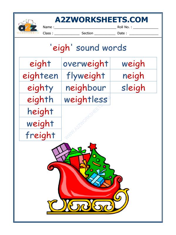A2Zworksheets:Worksheet of English Phonics Sounds - 'Eigh' Sound Words ...