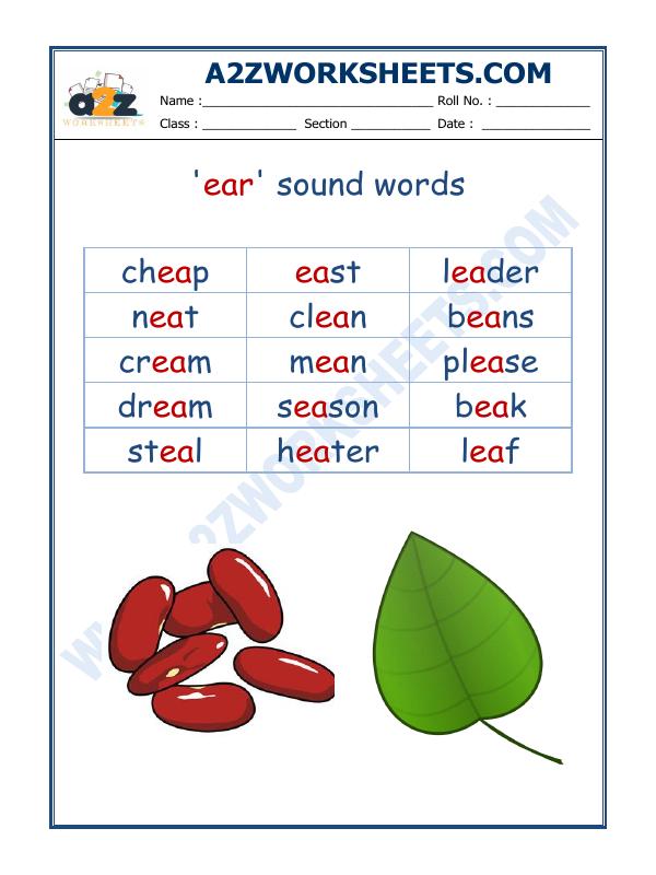 A2Zworksheets:Worksheet of English Phonics Sounds - 'Ea' Sound Words-02 ...