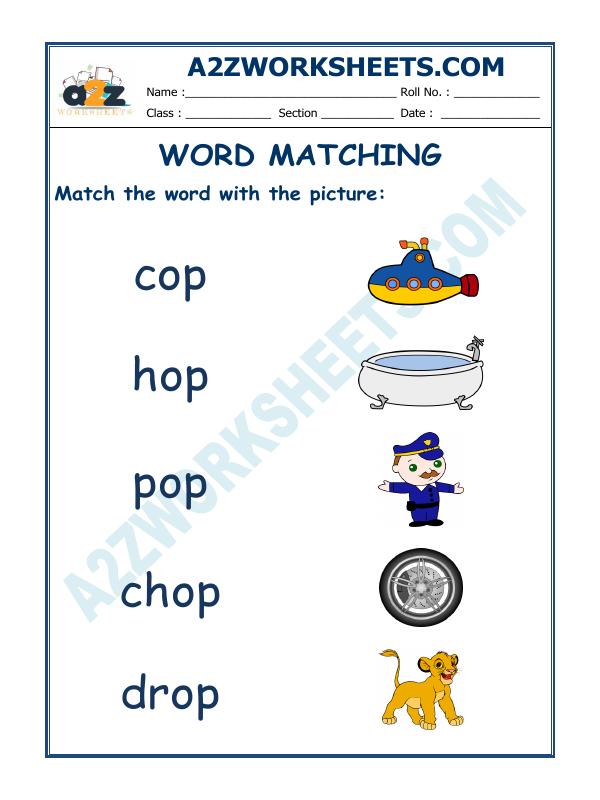 A2Zworksheets:Worksheet of Class-Kindergarten-Word Matching-05-Reading ...