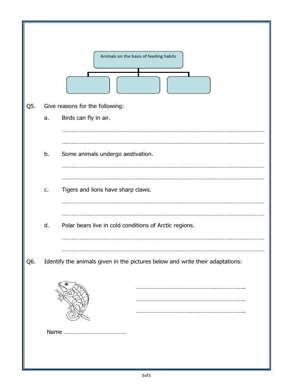 A2Zworksheets:Worksheet of Adaptations In Animals-Animals-Science