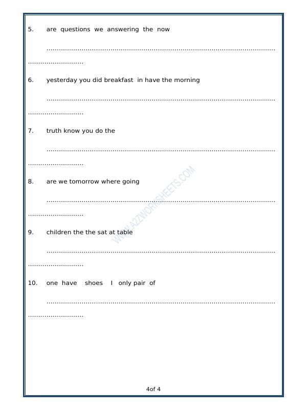 A2Zworksheets:Worksheet of Sentence-Grammar-English