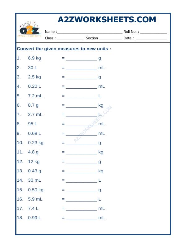A2Zworksheets:Worksheet of Measurement (Convert Units)-02-Measurement-Maths