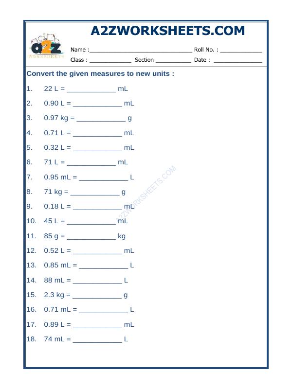 A2Zworksheets:Worksheet of Measurement (Convert Units)-04-Measurement-Maths