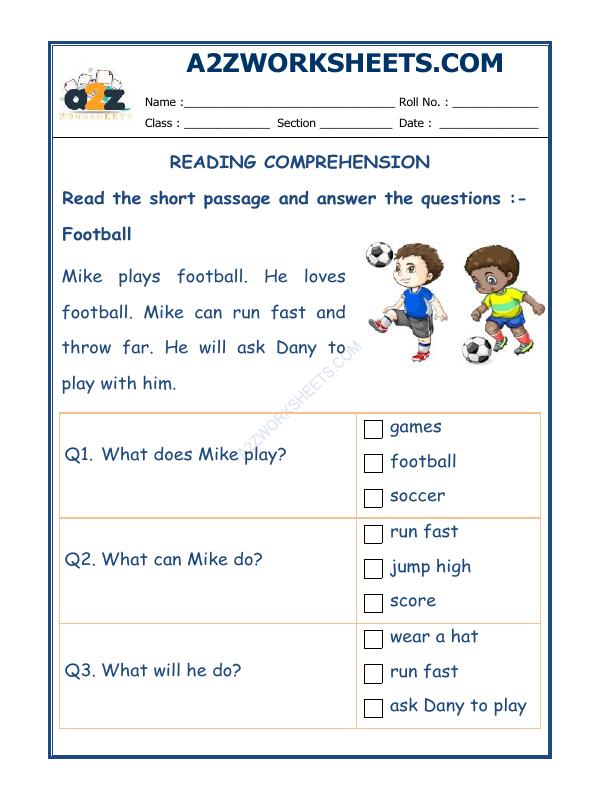 A2Zworksheets:Worksheet of Comprehension Passage-11-Reading-English