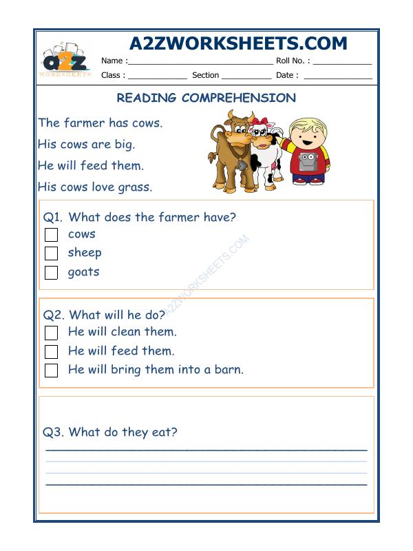 A2Zworksheets:Worksheet of Comprehension Passage-14-Reading-English