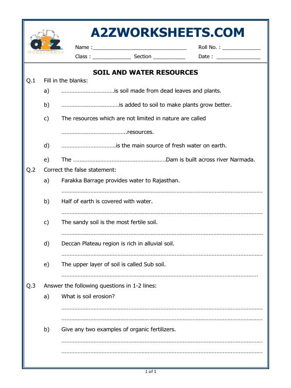 A2Zworksheets:Worksheet of Soil And Water Resources-Basic Necessities ...