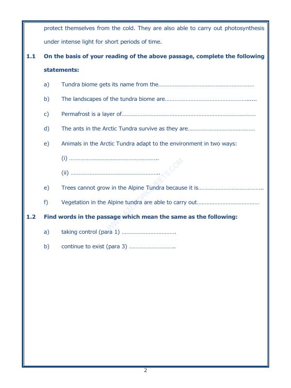 A2Zworksheets:Worksheet of Comprehension Passage-27-Reading-English