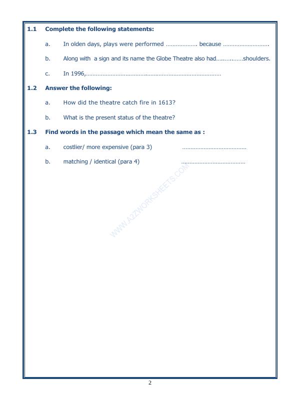 A2Zworksheets:Worksheet of Comprehension Passage-31-Reading-English