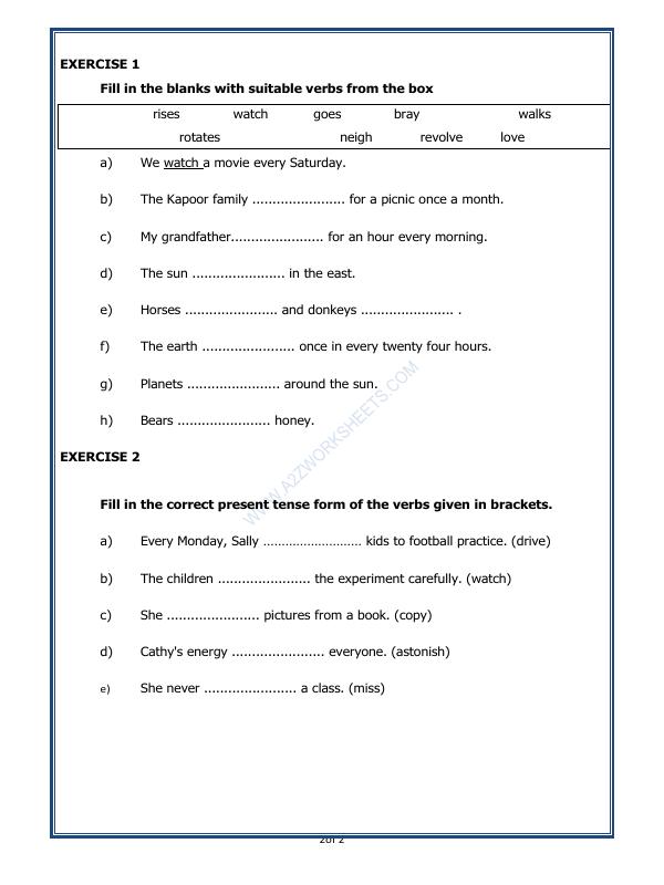 A2Zworksheets:Worksheet of Simple Present Tense-Grammar-English