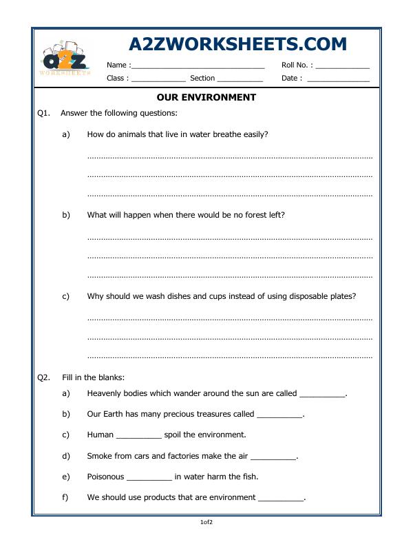 A2Zworksheets:Worksheet of Our Environment-Environment And Our ...