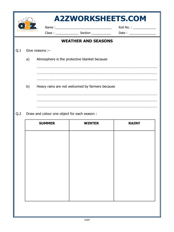 A2Zworksheets:Worksheet of Weather And Seasons-Environment And Our ...