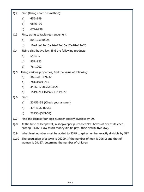 A2Zworksheets:Worksheet of Whole Numbers-Numbers-Maths