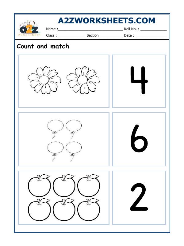 A2Zworksheets:Worksheet of Count And Match-02-Numbers-Maths