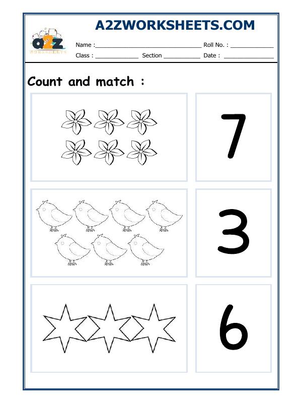 A2Zworksheets:Worksheet of Nursery - Count And Match-04-Numbers-Maths
