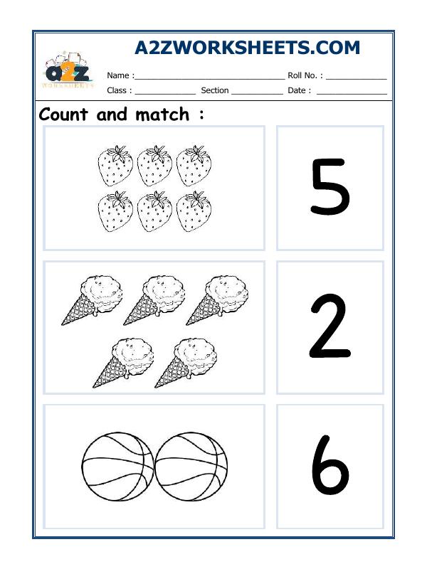 A2Zworksheets:Worksheet of Count And Match-07-Numbers-Maths