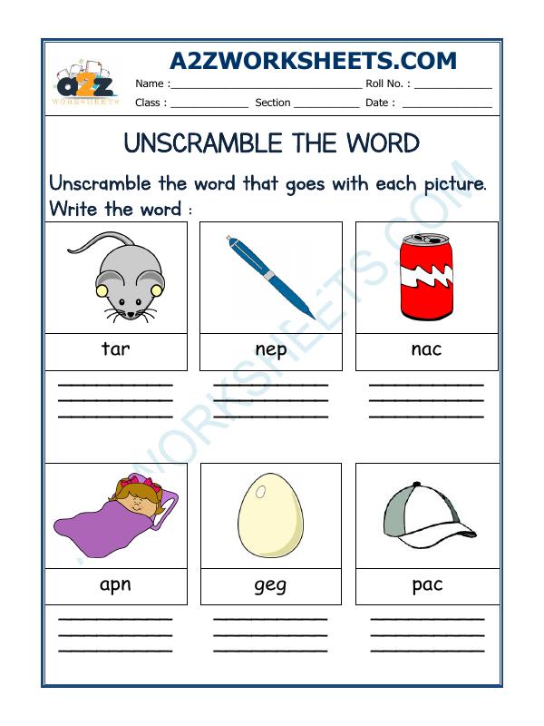 A2Zworksheets:Worksheet of Unscramble The Words-02-Reading-English