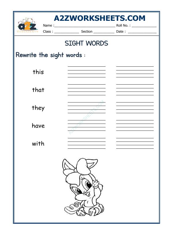 A2Zworksheets:Worksheet of Sight Words-05-Grammar-English