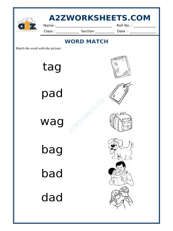 A2Zworksheets:Worksheet of Word Matching-07-Reading-English